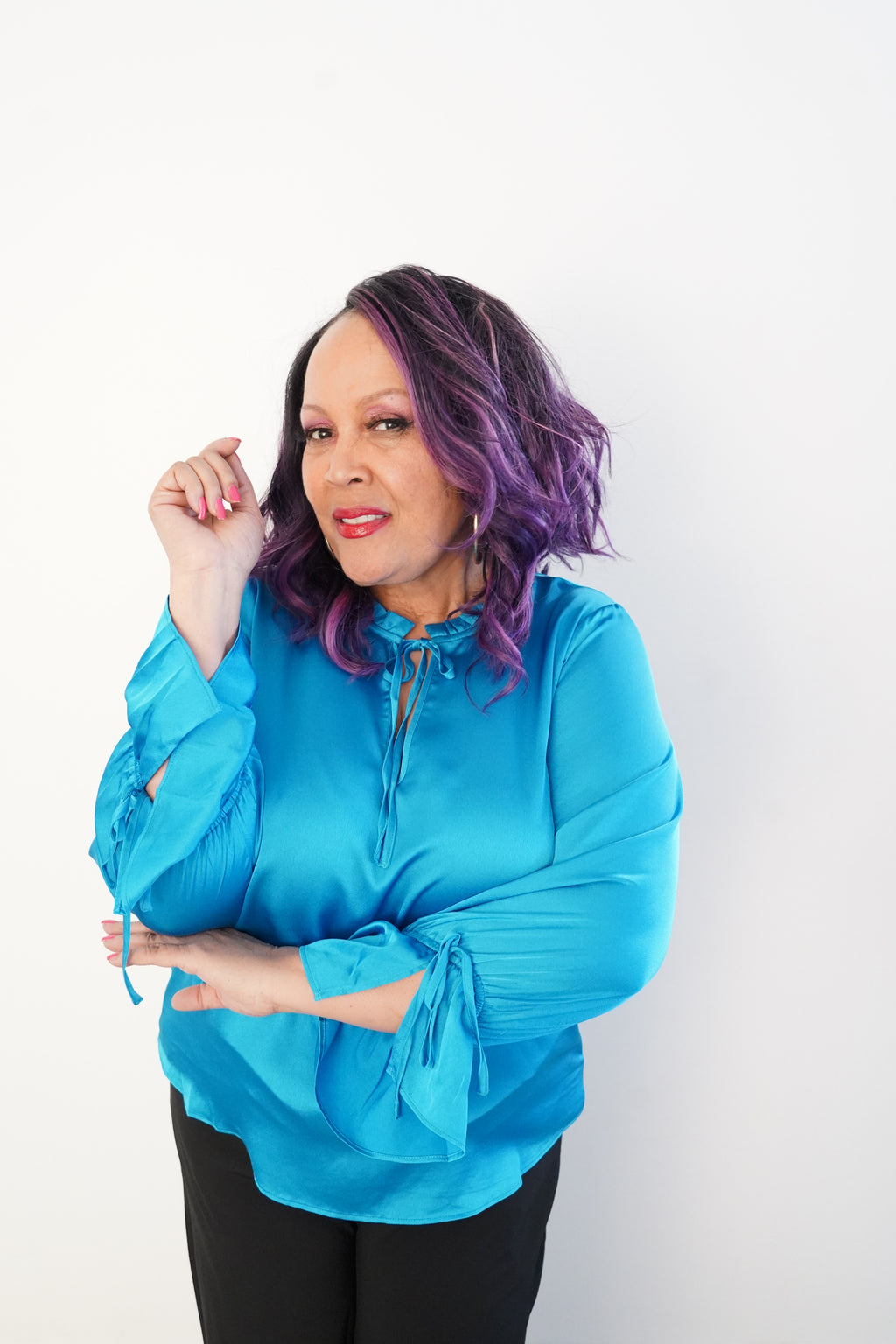 'Rebecca' Satin Tie Blouse – Rene' Tyler Plus Sizes 12 & Above